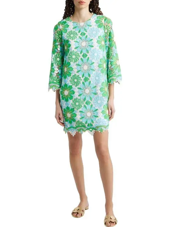 Lilly Pulitzer® Metallic Floral Lace Shift Dress - Putting Green Sunshine