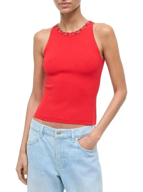 Staud Beaded Jewel Neck Tank - Red Rose