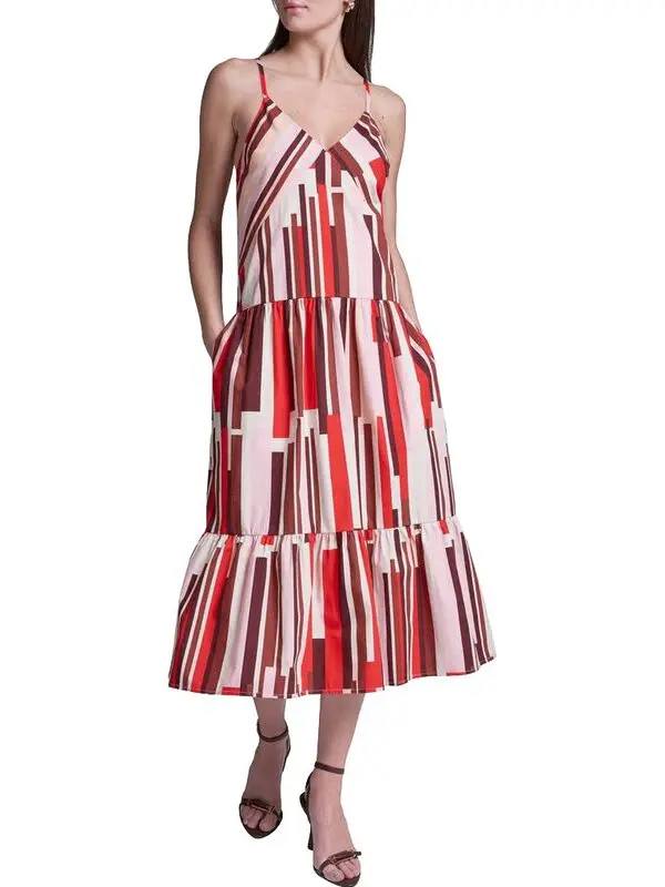 Bcbgmaxazria Stripe Cotton Maxi Dress - Rouge Amour Multi