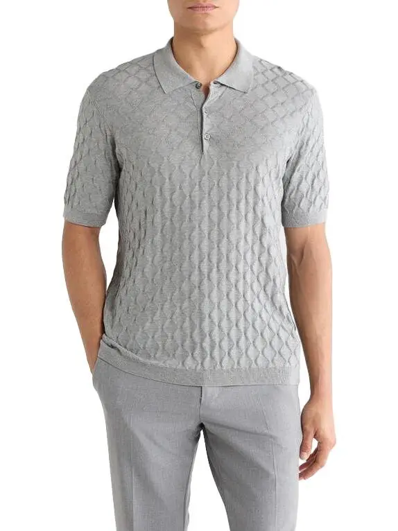 JACK VICTOR Dylan Cotton & Silk Jacquard Polo Sweater - Grey
