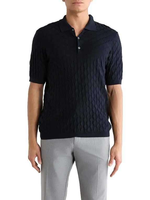 JACK VICTOR Dylan Cotton & Silk Jacquard Polo Sweater - Midnight
