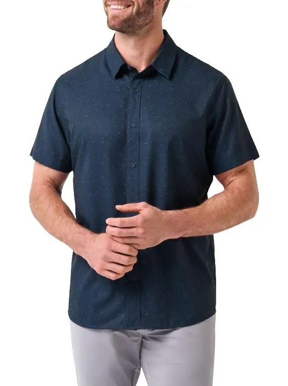 Travis Mathew Techwoven Chartered Short Sleeve Performance Button-up Shirt - Total Eclipse