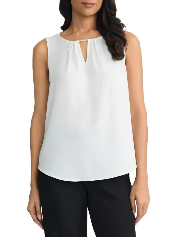 KASPER Sleeveless Shell Top With Faux Pearl Detail - Lily White