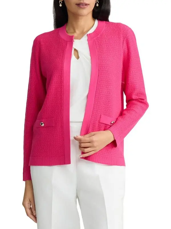 KASPER Open Front Cardigan - Pink Perfection
