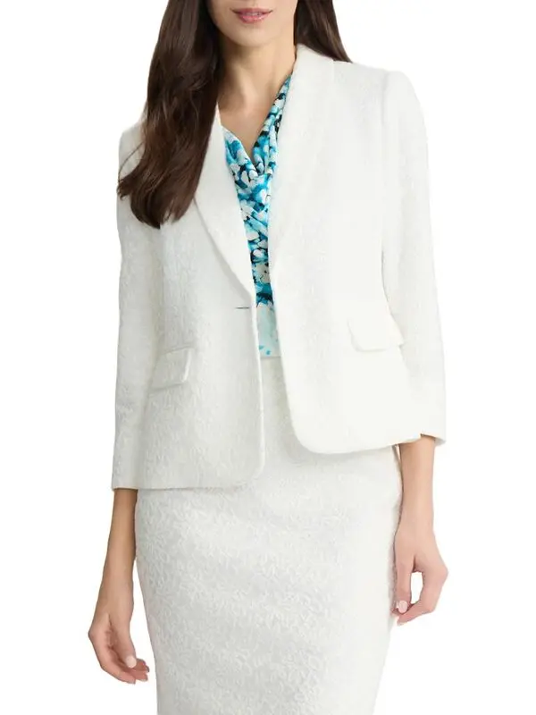 KASPER Floral Jacquard Shawl Collar Blazer - Lily White