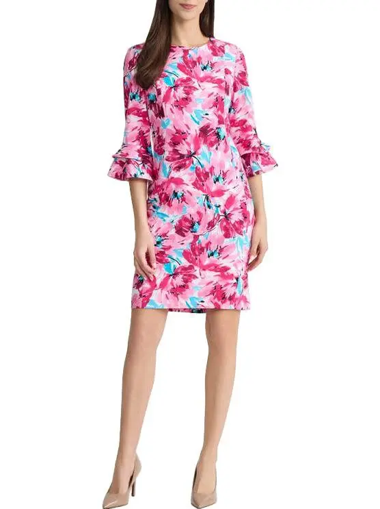 KASPER Flutter Sleeve Shift Dress - Lily White Multi