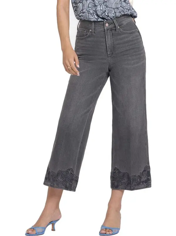 NYDJ Teresa Floral Hem Ankle Wide Leg Jeans - Dusty Ash