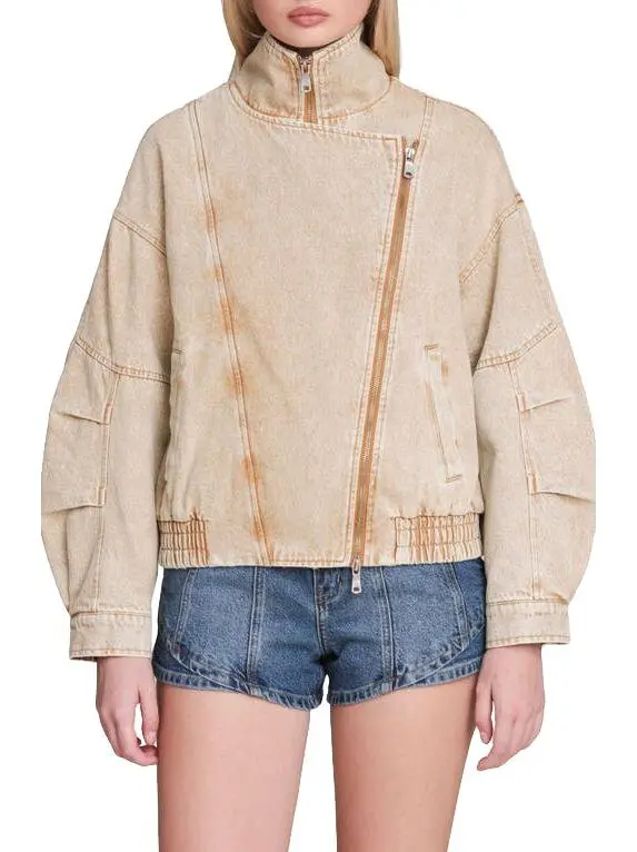 Avec Les Filles Denim Bomber Jacket - Washed Khaki