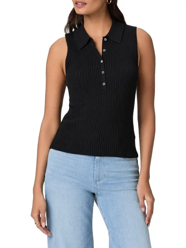 Paige Vesta Rib Sleeveless Polo - Black