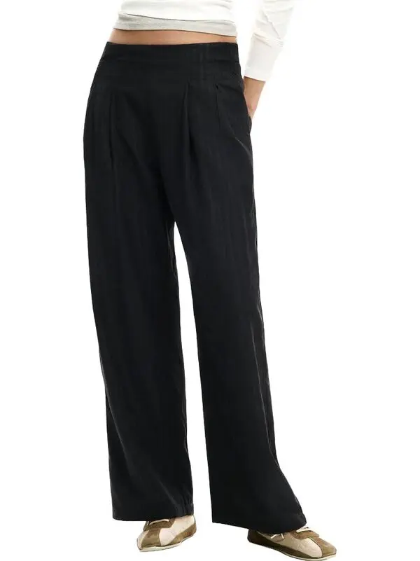 Desigual Pleat Front Wide-leg Pants - Black