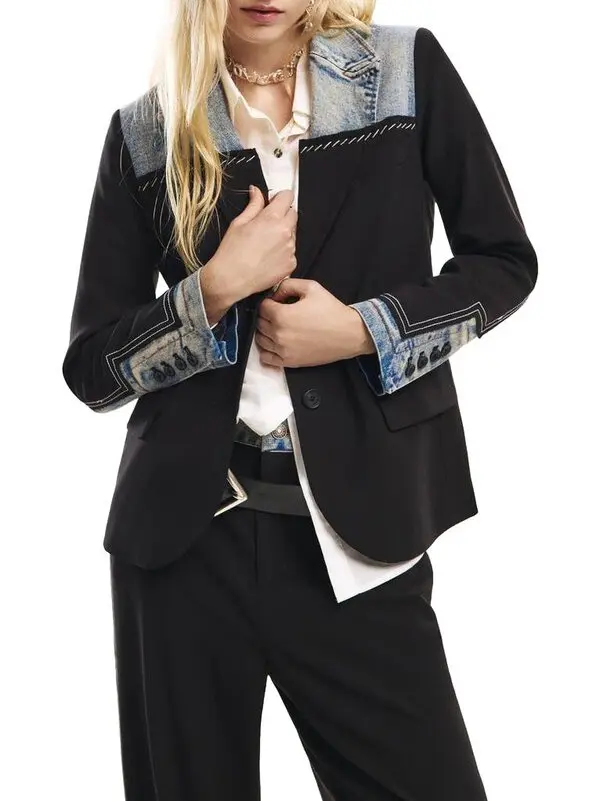 Desigual Mixed Media Blazer - Black