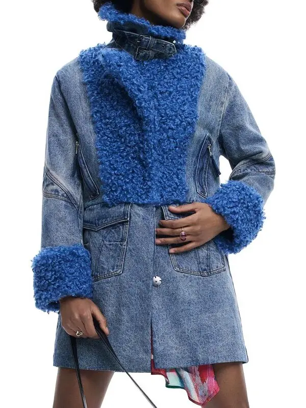 Desigual Faux Shearling Jacket - Denim