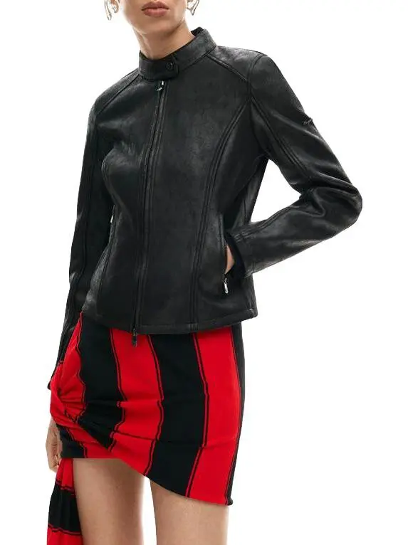 Desigual Faux Leather Zip-up Jacket - Black