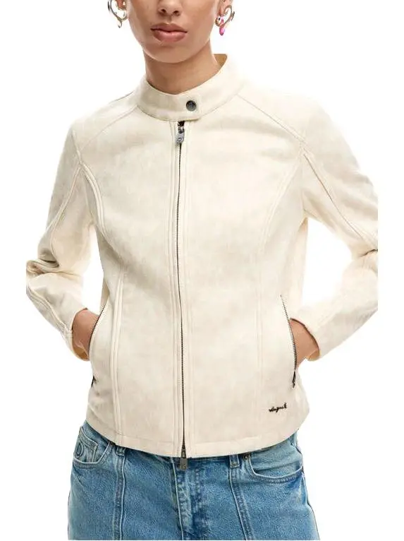 Desigual Faux Leather Zip-up Jacket - White