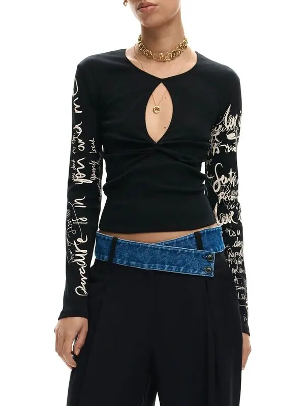 Desigual Cutout Graphic T-shirt - Black
