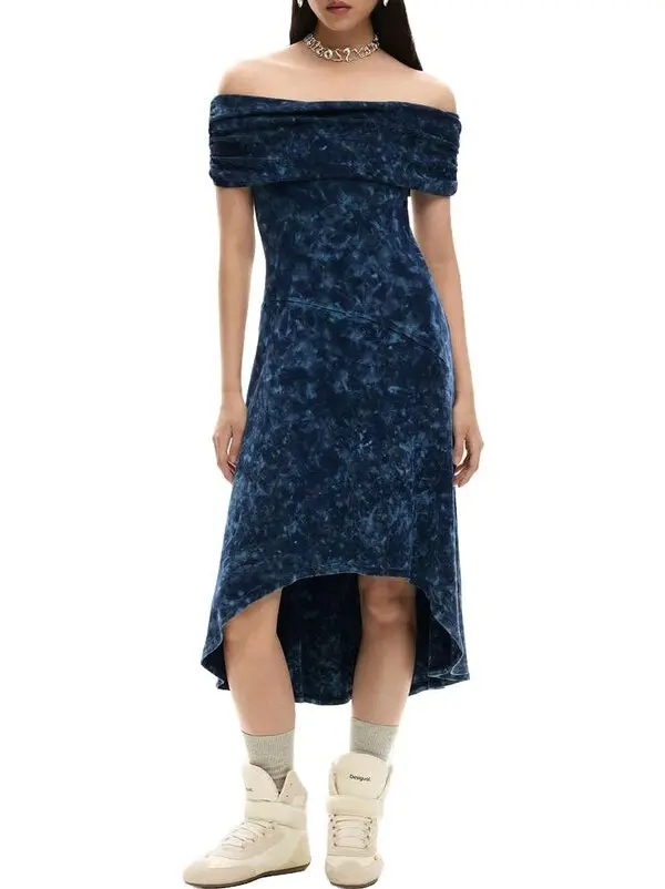 Desigual Off-the-shoulder High-low Knit Dress - Blue