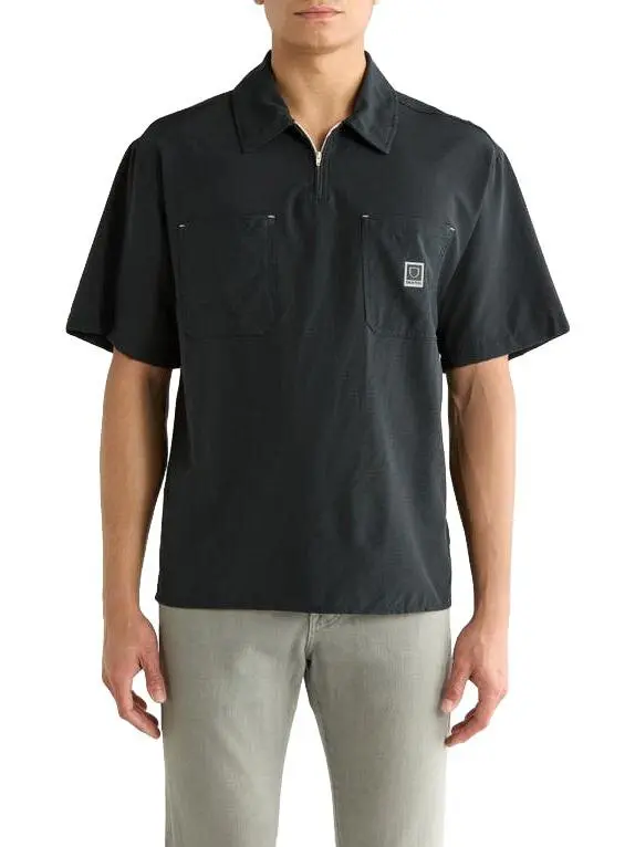 Brixton Journey Water Resistant Short Sleeve Half Zip Popover Shirt - Black