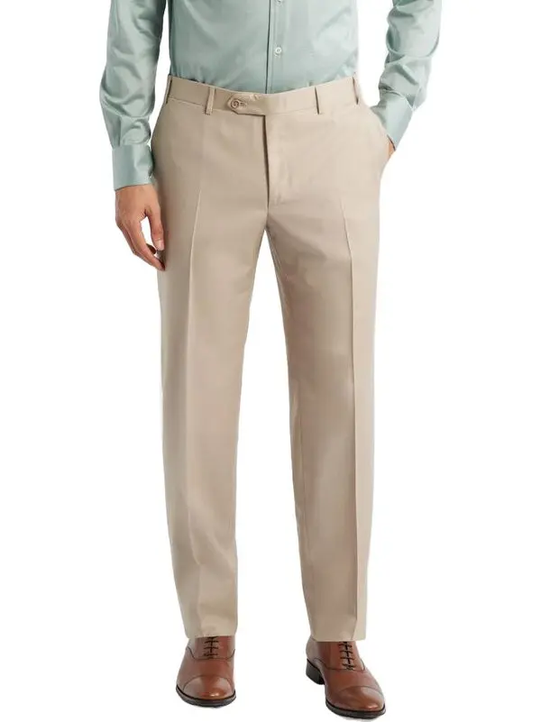 Canali Siena Regular Fit Wool Twill Dress Pants - Beige