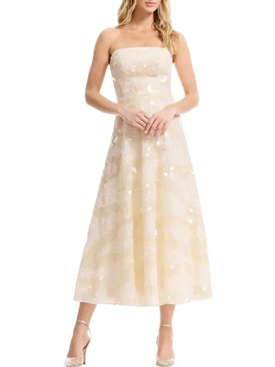 Dress The Population Kailyn Sequin Strapless Dress - Cream