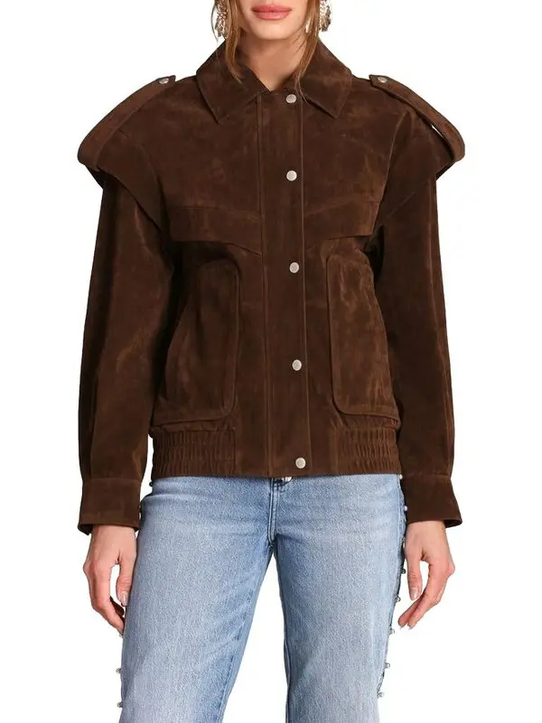 Avec Les Filles Faux Suede Bomber Jacket - Brunette