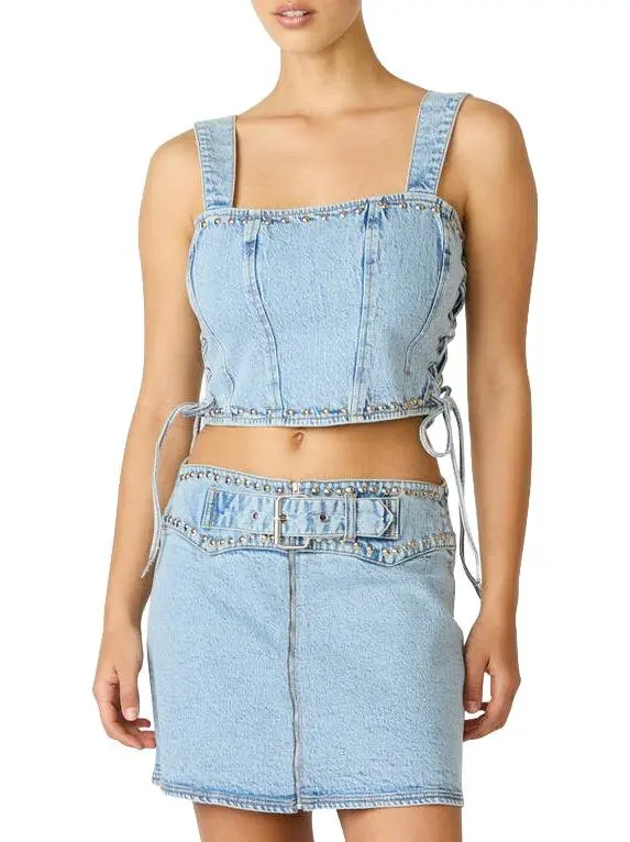 Steve Madden Babe Denim Corset Top - Hazey Blue