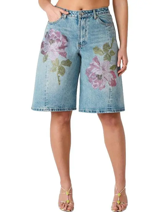 Steve Madden Floral Embellished Denim Shorts - Seabreeze Blue