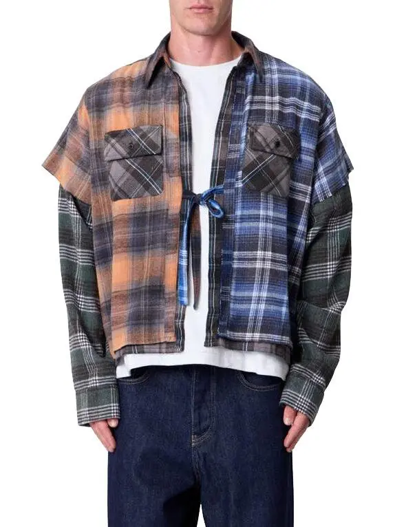 Mnml Knot The Mix Tie Front Flannel Shirt - Grey Multi