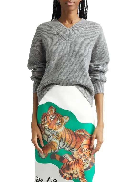 Brandon Maxwell The Maris Cashmere Rib Sweater - Huskey Grey