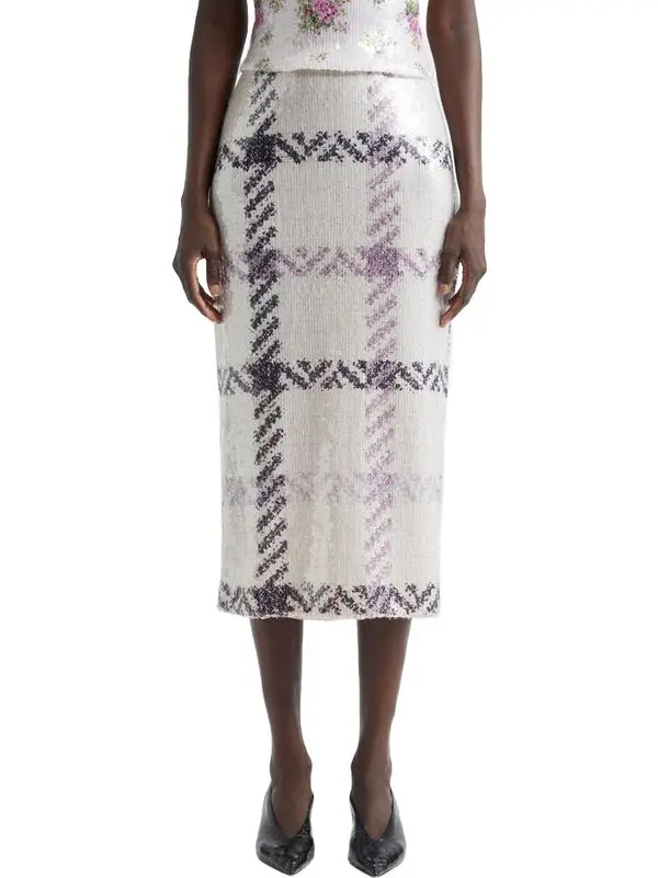 Brandon Maxwell The Mercer Paillette Plaid Pencil Skirt - Windowpane Plaid