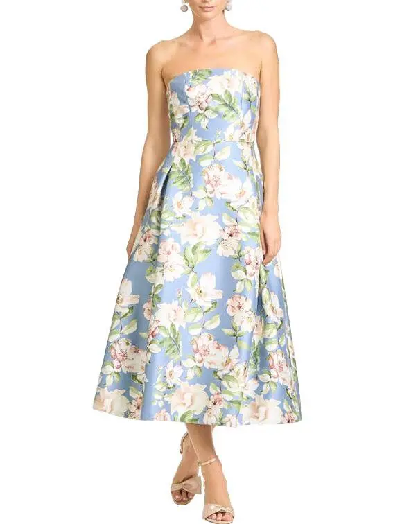 Sachin & Babi Floral Strapless Midi Dress - Twilight Camellia