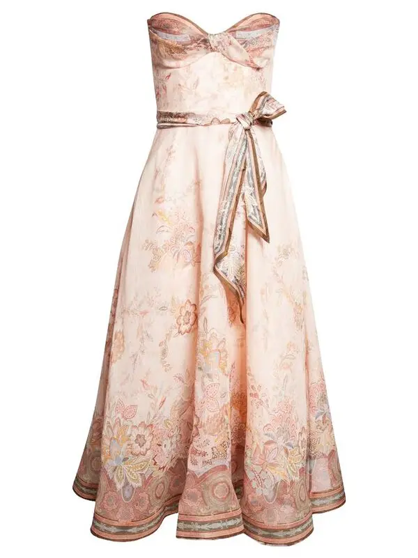 Zimmermann Alchemy Paisley Structured Linen & Silk Organza Midi Dress - Pink Paisley