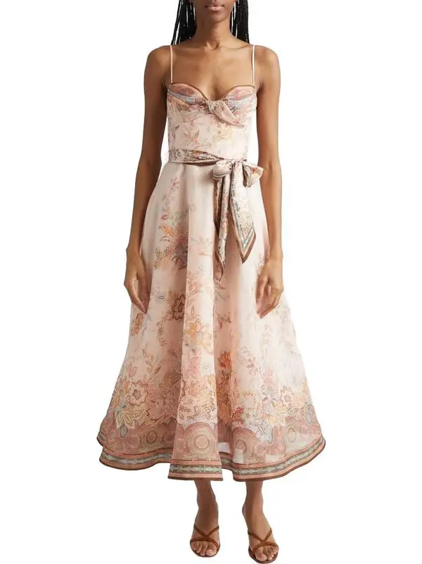 Zimmermann Alchemy Paisley Structured Linen & Silk Organza Midi Dress - Pink Paisley