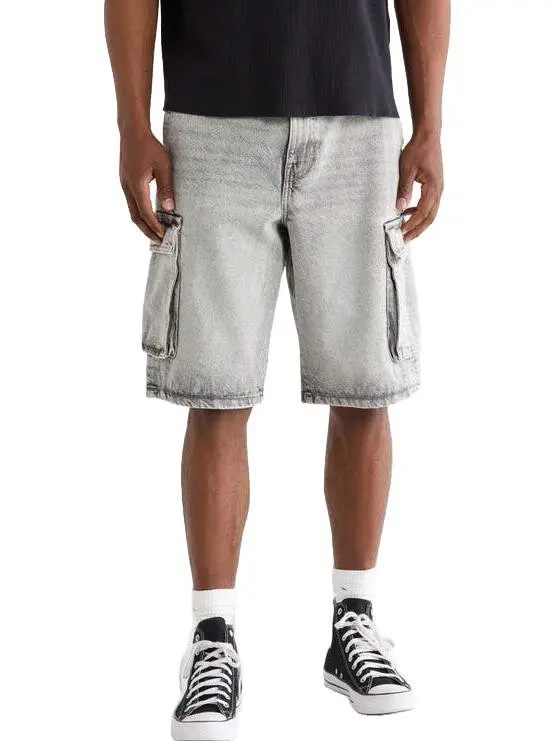 PACSUN Extreme Baggy Denim Cargo Shorts - Gray