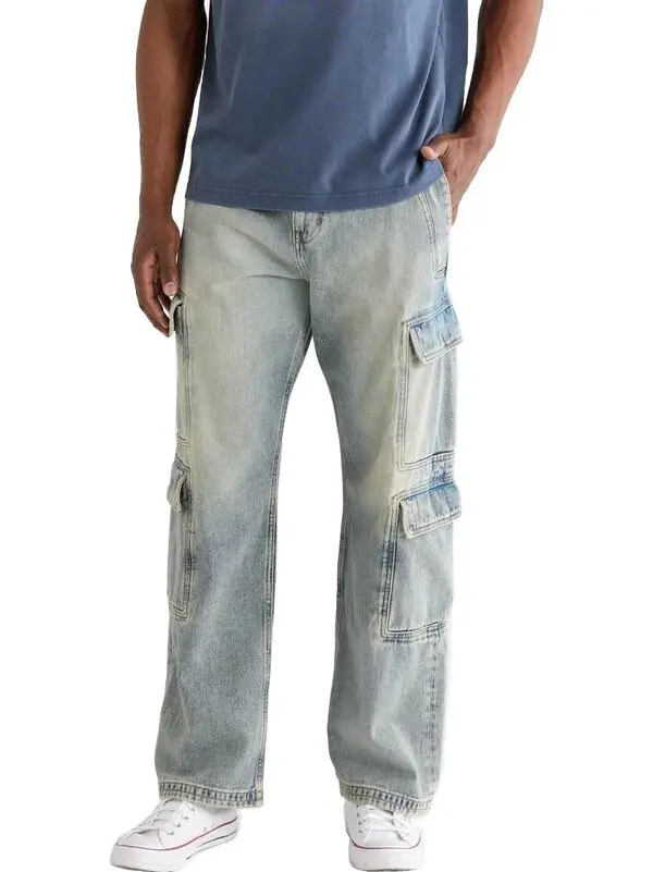 PACSUN Clark Baggy Cargo Jeans - Medium Indigo