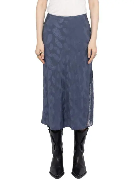 Zadig&Voltaire Jayla Paisley Jacquard Silk Satin Midi Skirt - Storm