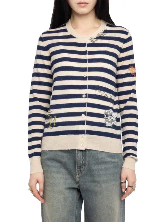 Zadig&Voltaire Missya Embellished Stripe Cashmere Cardigan - Marine