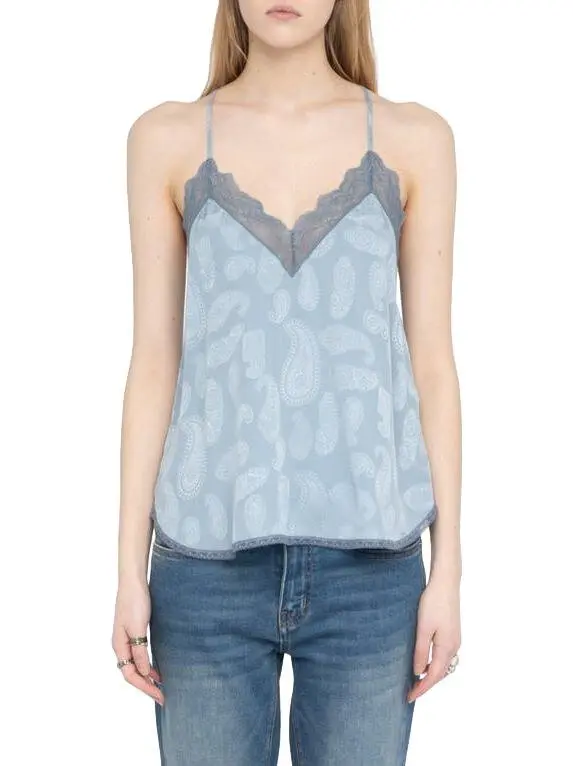Zadig&Voltaire Paisley Jacquard Silk Satin Camisole - Sky