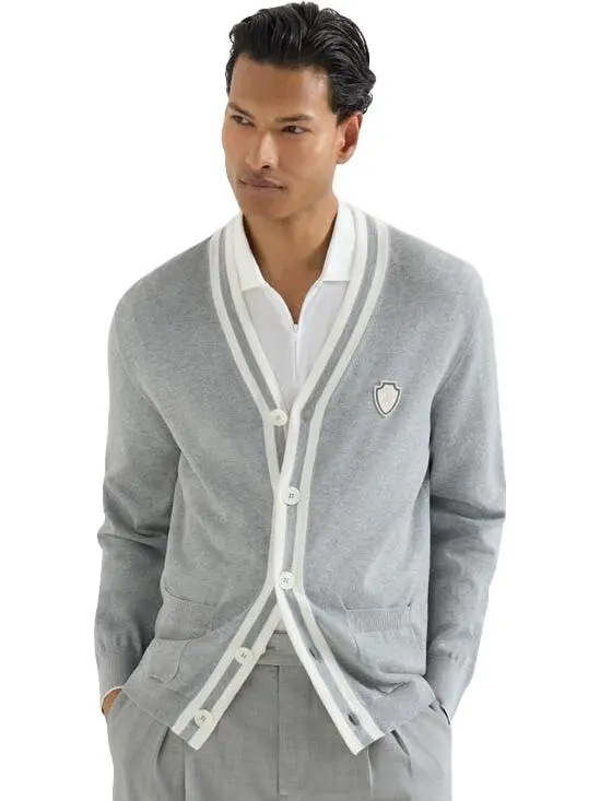 Brunello Cucinelli Cotton Cardigan With Logo - Grey