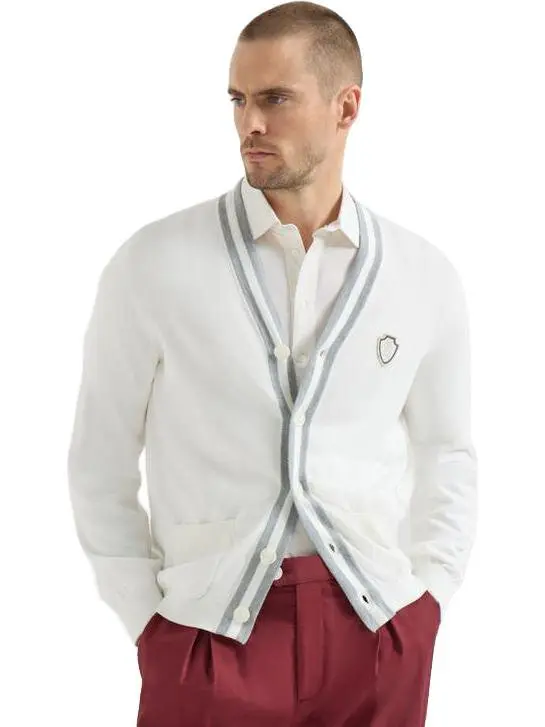 Brunello Cucinelli Cotton Cardigan With Logo - White