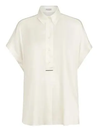 Brunello Cucinelli Silk Satin Shirt With Monili - White