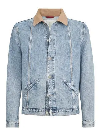 Brunello Cucinelli Denim Shirt Jacket With Suede Collar - Light Denim
