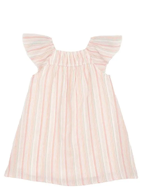 MABEL + HONEY Striped Dress With Flutter Sleeves - Brown