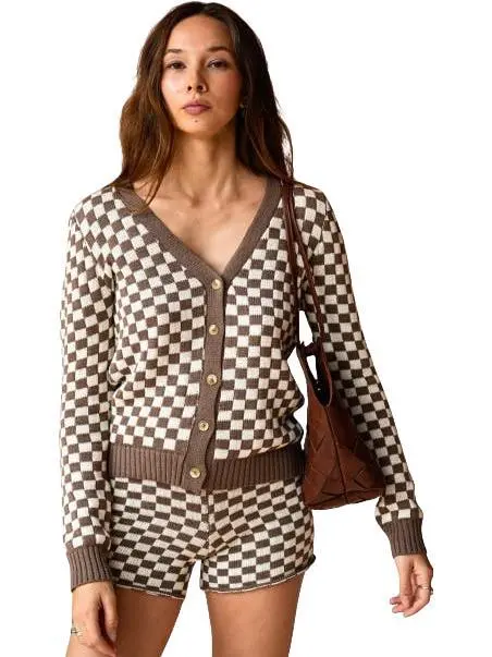 Pink Haley Checked Knit Cardigan - Brown