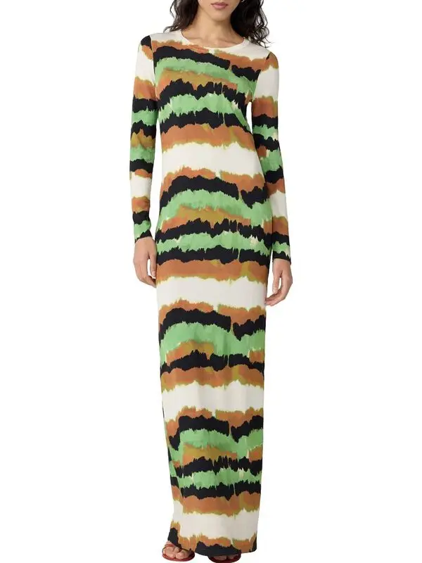 Diane Von Furstenberg Robin Abstract Stripe Long Sleeve Column Dress - Caterpillar Ivory