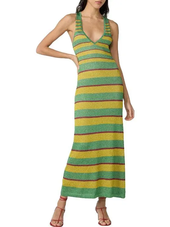 Diane Von Furstenberg Esme Stripe Plunge Neck Knit Dress - Green/lemon Curry