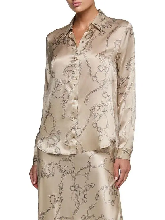 L'Agence Tyler Long Sleeve Silk Button-up Shirt - Soft Macadamia Horsebit Chain