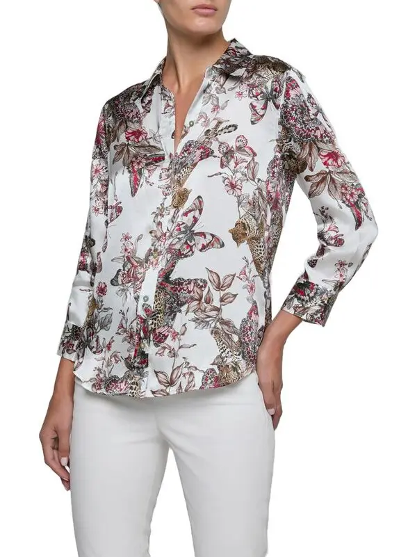 L'Agence Dani Butterfly Print Silk Shirt - Butterfly Jungle