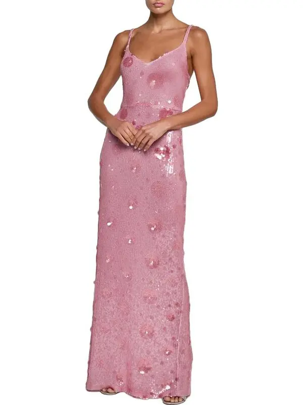 L'Agence Floral Sequin Maxi Dress - Light Rose Sequin