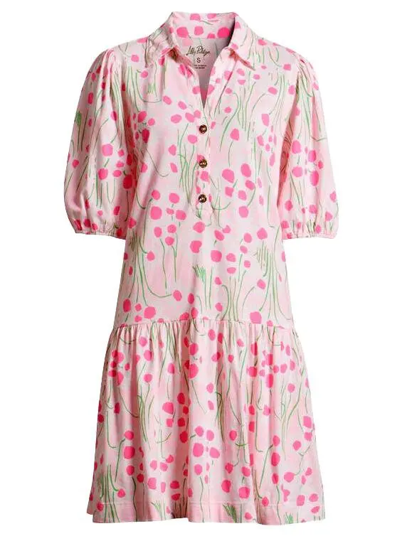 Lilly Pulitzer® Bingley Drop Waist Puff Shoulder Shirtdress - Conch Shell Pink Sunny Daisies