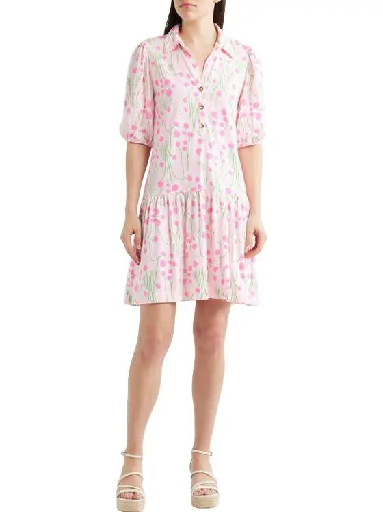 Lilly Pulitzer® Bingley Drop Waist Puff Shoulder Shirtdress - Conch Shell Pink Sunny Daisies